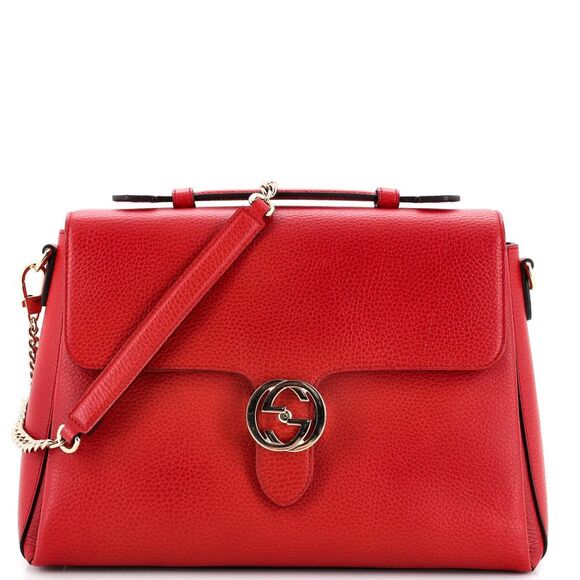Gucci | Bags | Gucci Interlocking Top Handle Bag Leather Medium Red ...